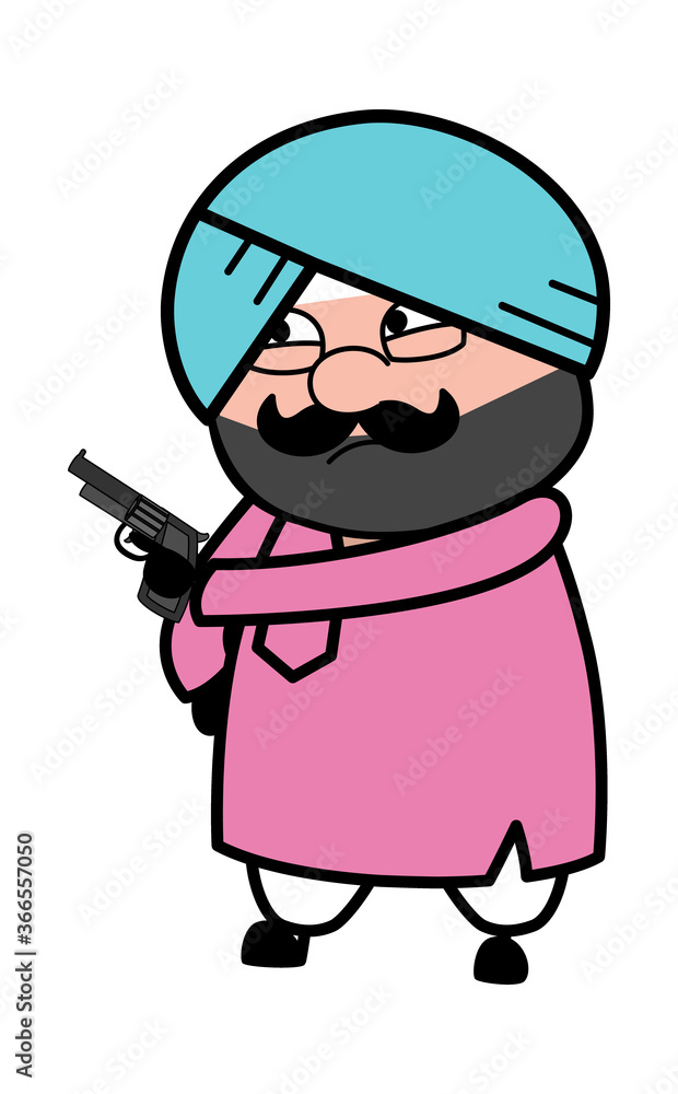 Cartoon Cute Sardar Pointing Gun Stock Vector | Adobe Stock