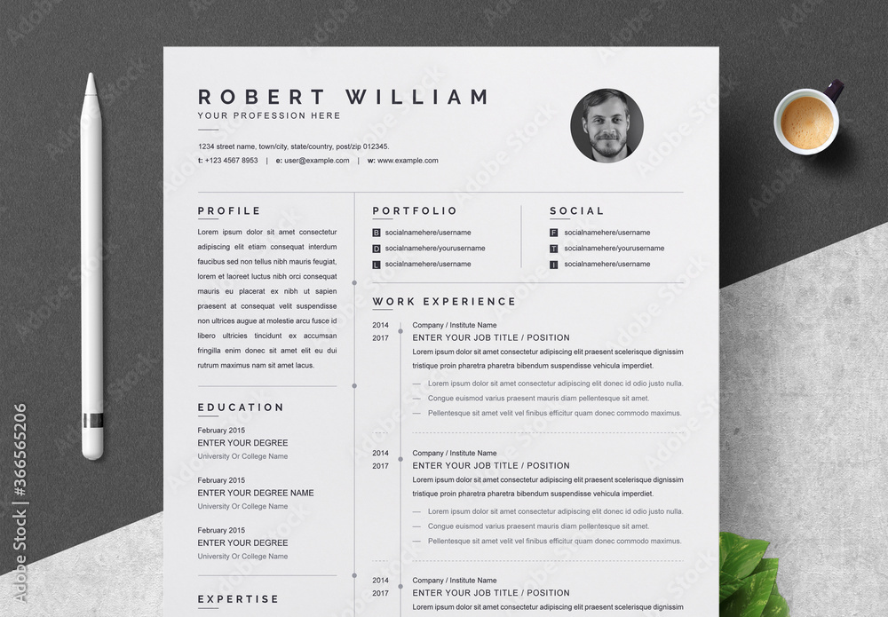Clean and Professional Resume Layouts Stock Template | Adobe Stock