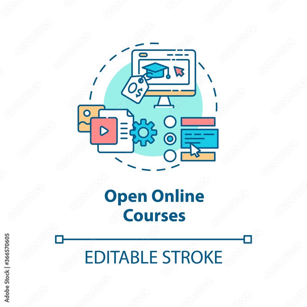 Open online courses concept icon. Distance learning and classes ...