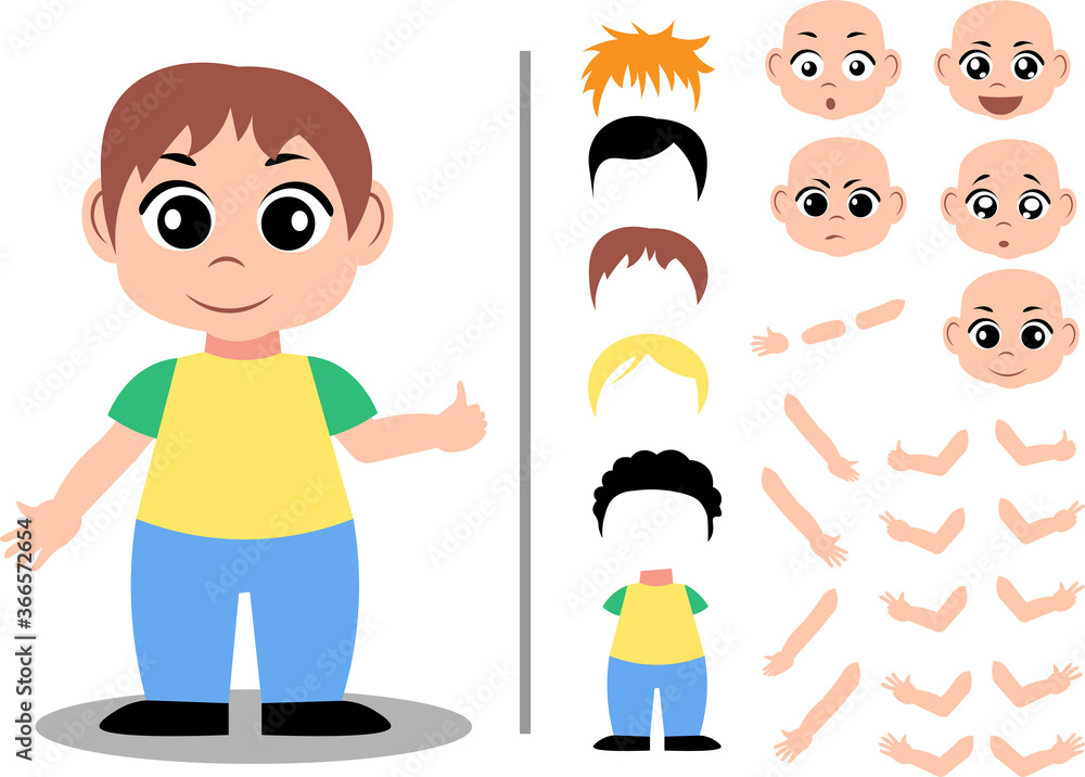 Cute boy character constructor for animation and custom illustrations ...
