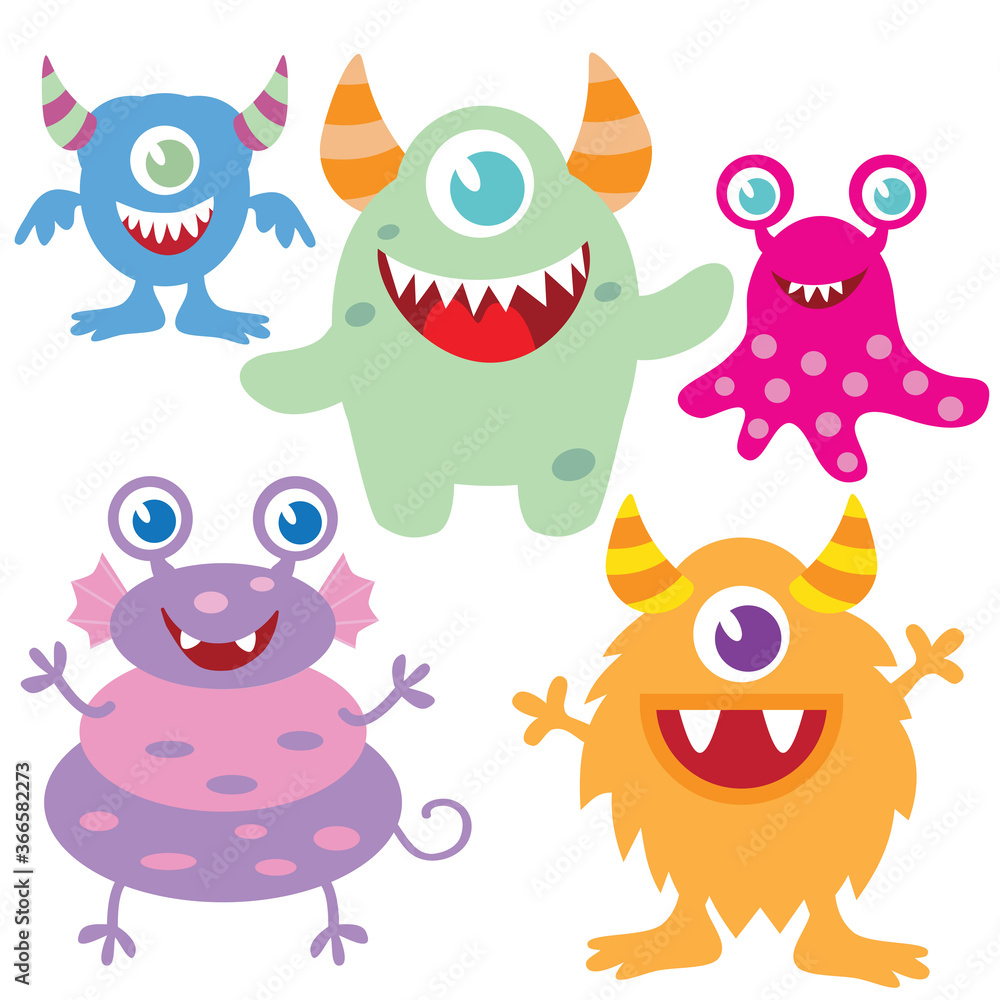 Cute colorful monsters vector cartoon illustration Stock Vector | Adobe ...