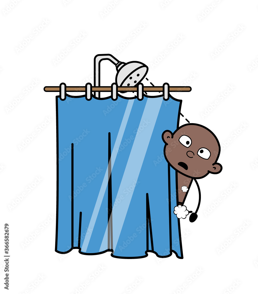Cartoon Cartoon Bald Black taking shower Stock Vector | Adobe Stock