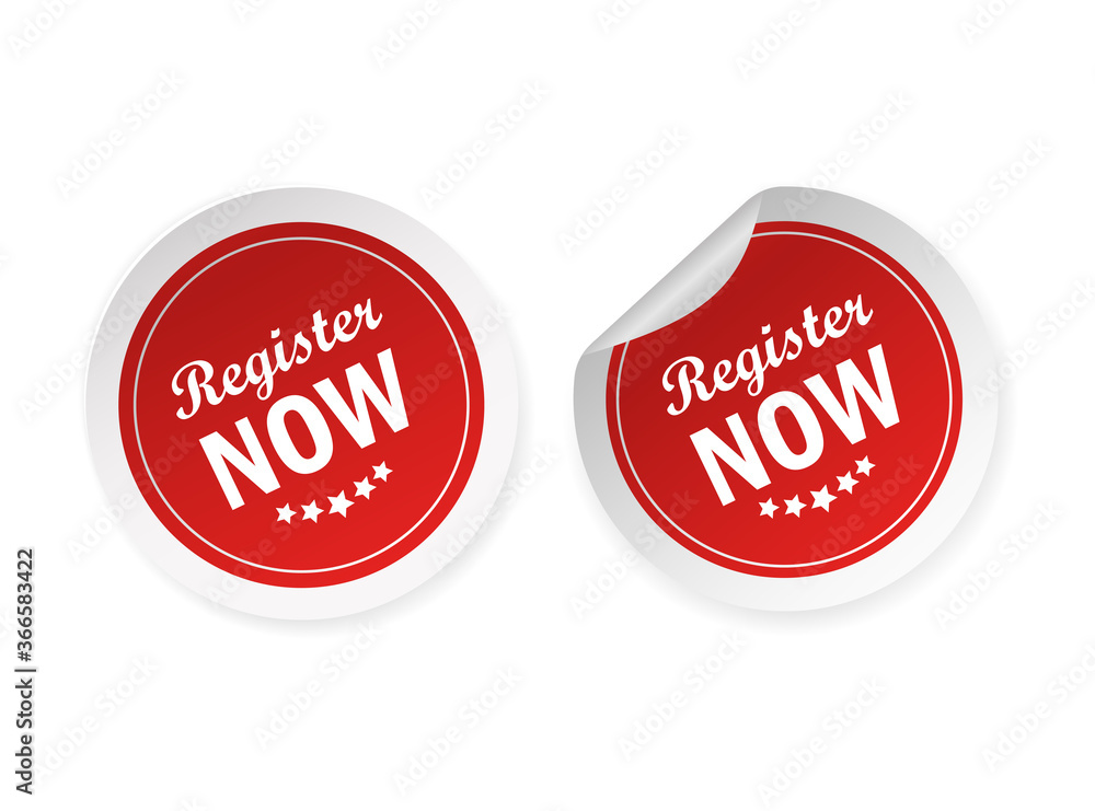 Register now sticker for banner design. Modern promotion template. Sale ...