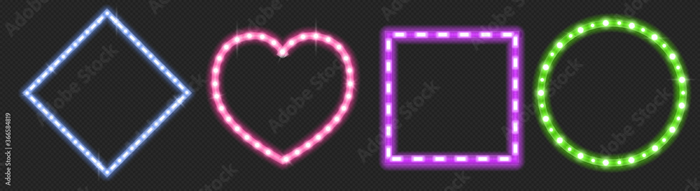 Led strips in shape of heart, circle and square with neon glow effect ...