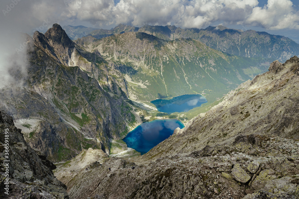 Gorgeous landscape with high peaks, stone cliffs in mountain and view ...