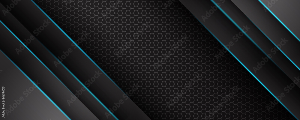 Elegant navy blue 3d banner background with overlap black metal layer ...