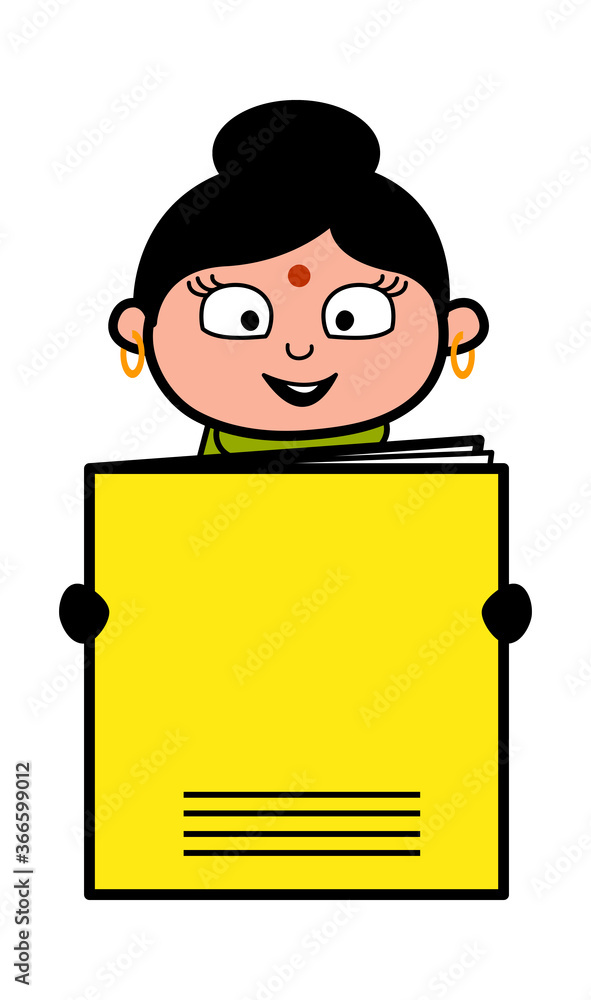 Cartoon Indian Lady holding a paper banner Stock Vector | Adobe Stock