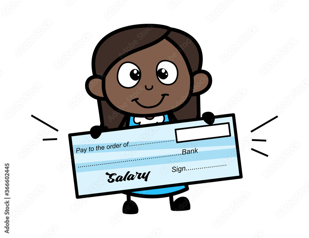 Cartoon Black Girl holding paycheck Stock Vector | Adobe Stock