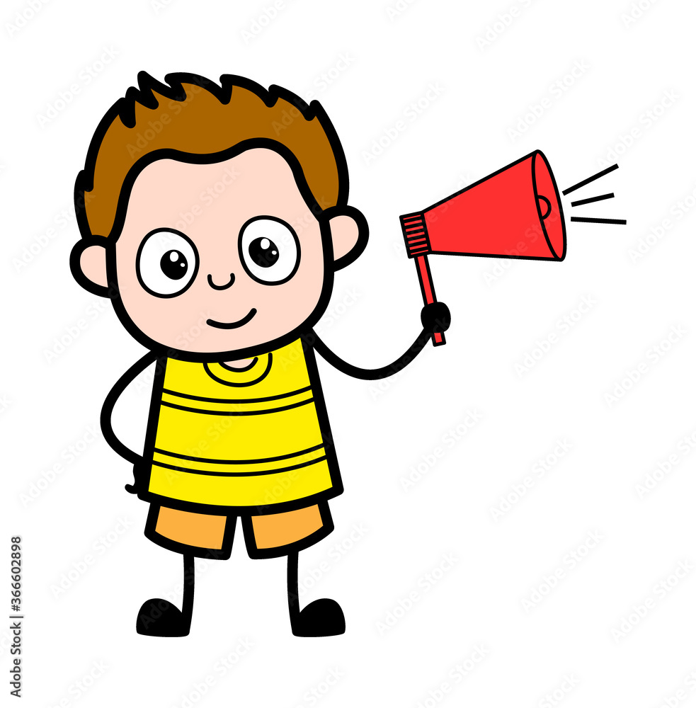 Cartoon Young Boy Announcing with Loudhailer Stock Vector | Adobe Stock
