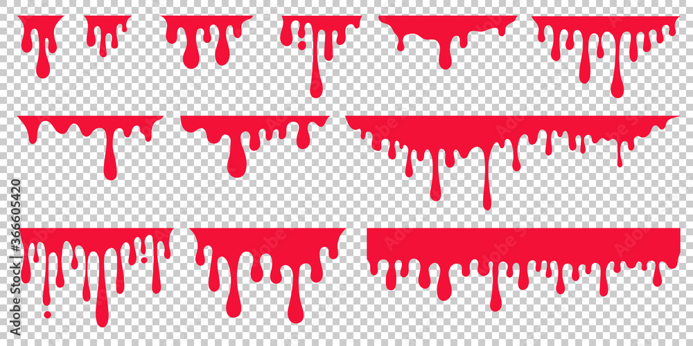 Red dripping paint, looking like drip of blood or ketchup. Set of ...