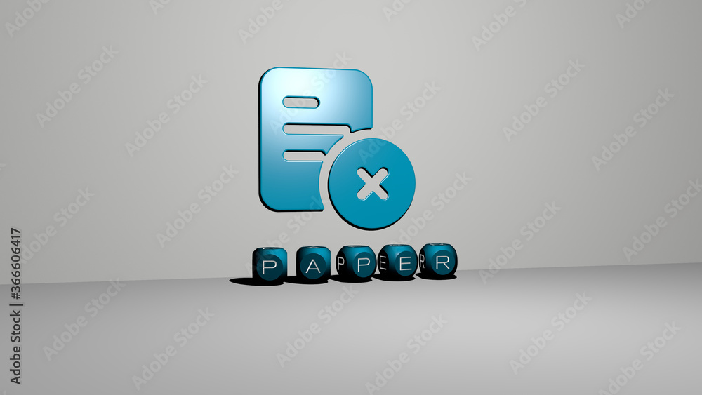 3D representation of paper with icon on the wall and text arranged by ...