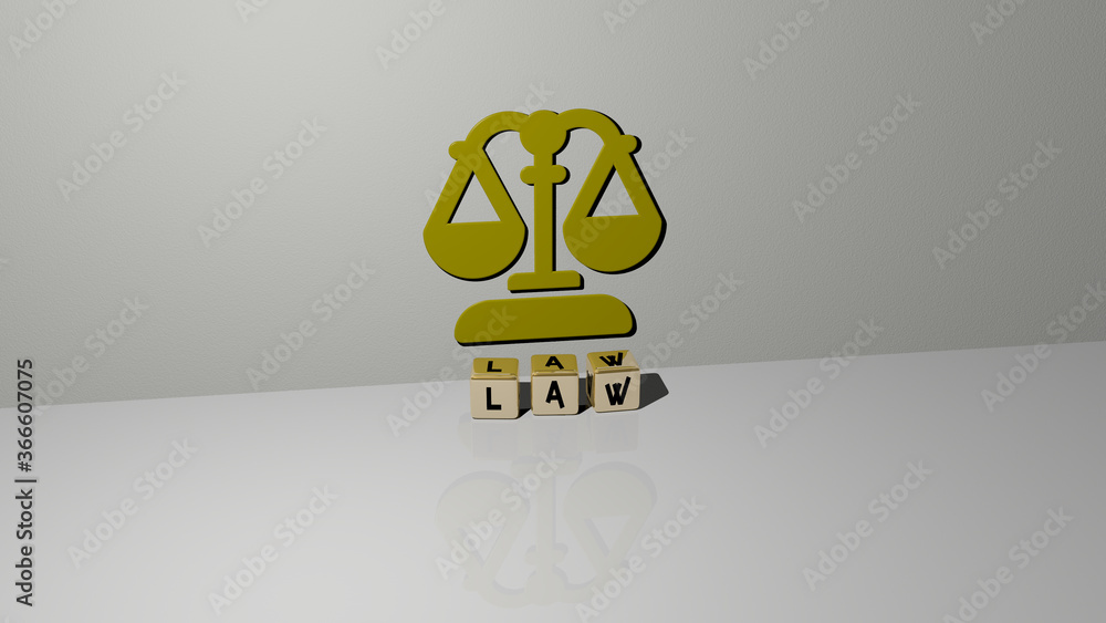3D representation of law with icon on the wall and text arranged by ...