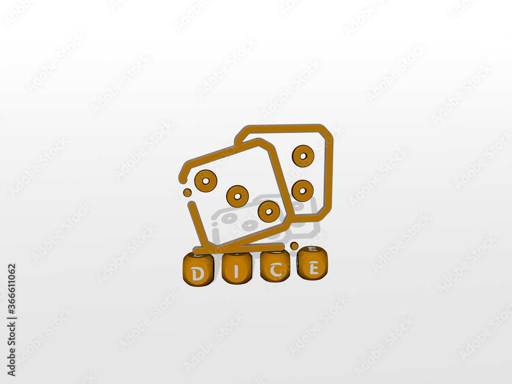 3D illustration of dice graphics and text made by metallic dice letters ...