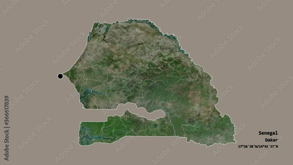 Fatick, region of Senegal, with its capital, localized, outlined and ...