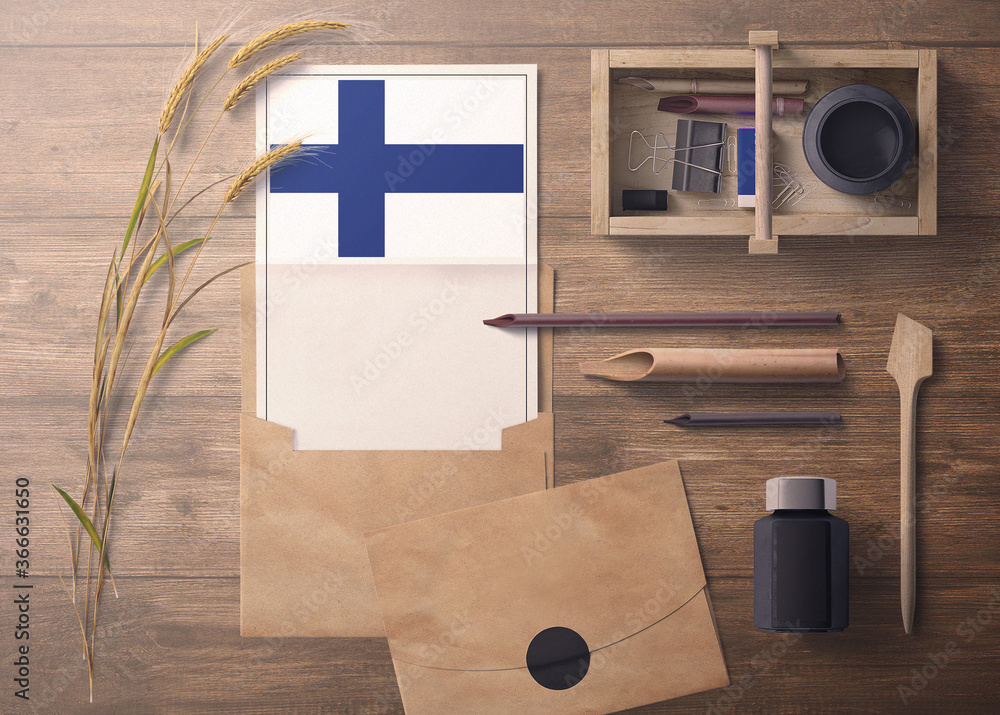 Finland invitation, celebration letter concept. Flag with craft paper ...