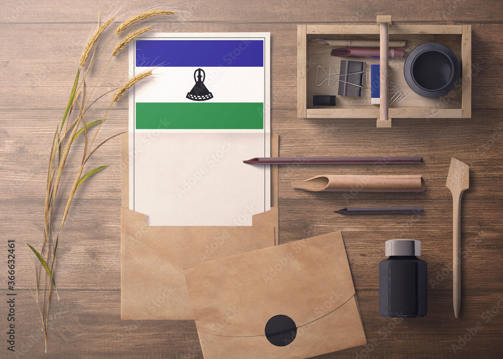 Lesotho invitation, celebration letter concept. Flag with craft paper ...