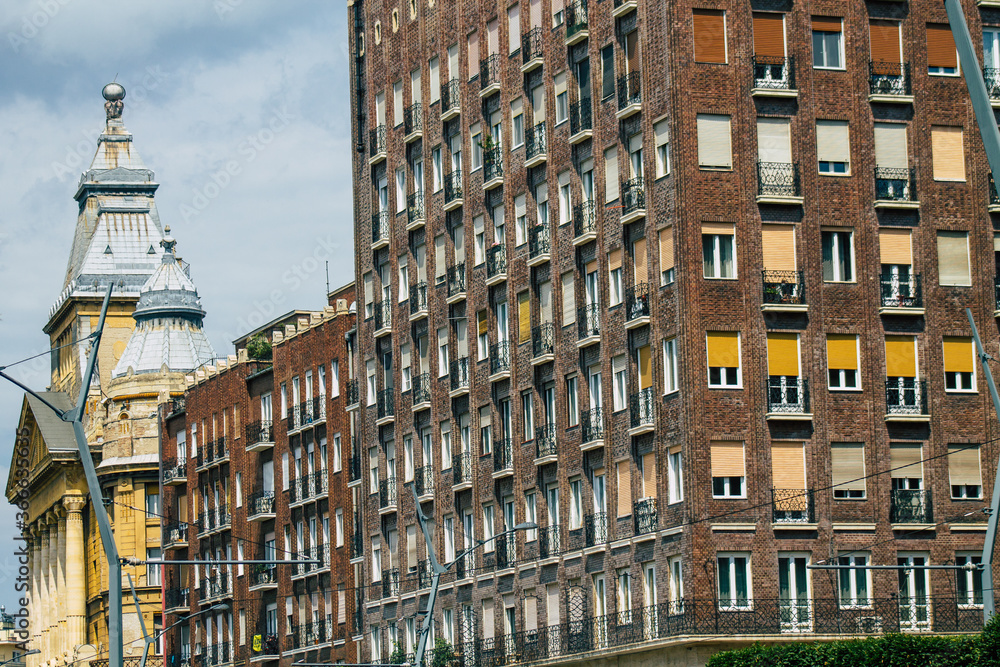 View of the facade of a historical building in the downtown area of ...