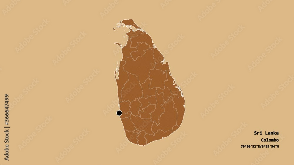 Matale, district of Sri Lanka, with its capital, localized, outlined ...