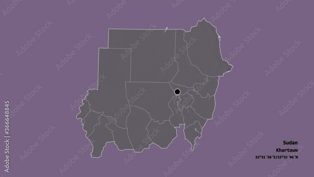 Central Darfur, state of Sudan, with its capital, localized, outlined ...