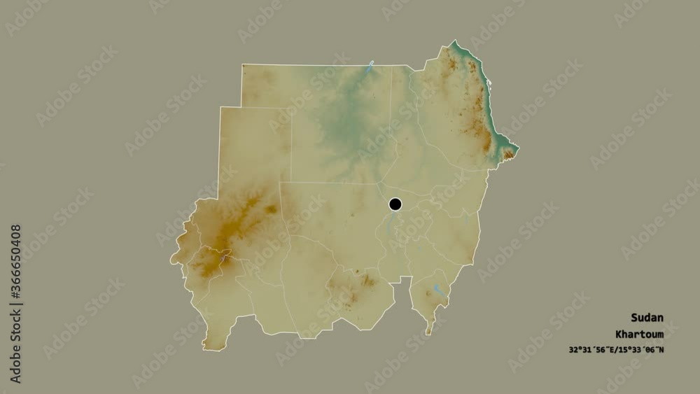 Red Sea, state of Sudan, with its capital, localized, outlined and ...