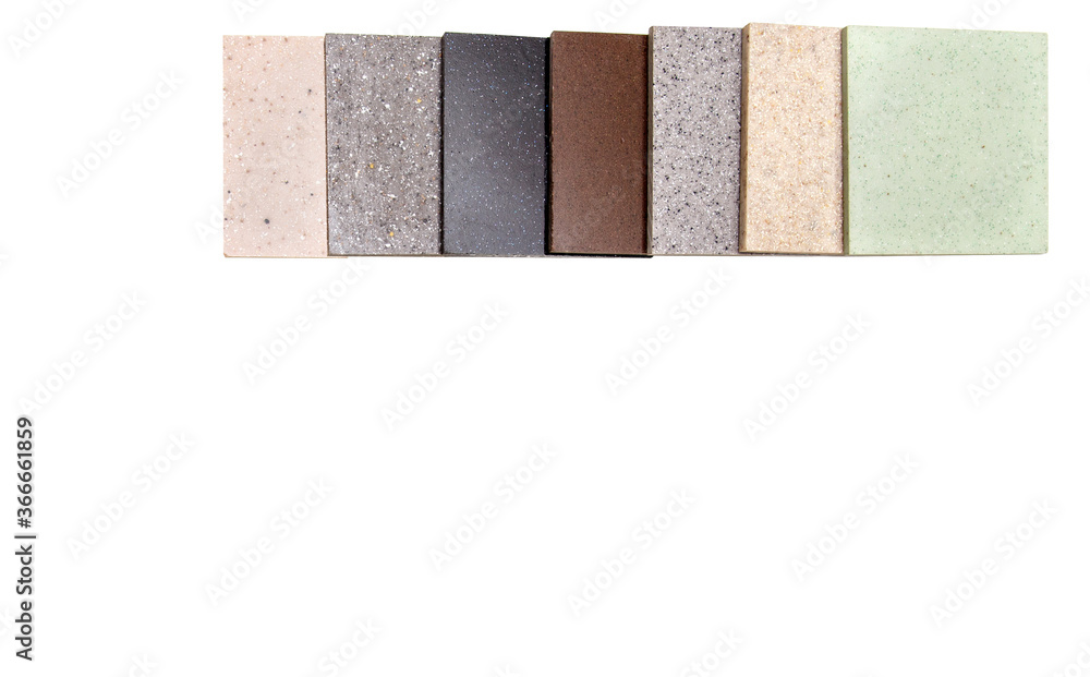 Layout of artificial stone samples on a white background. A variety of ...