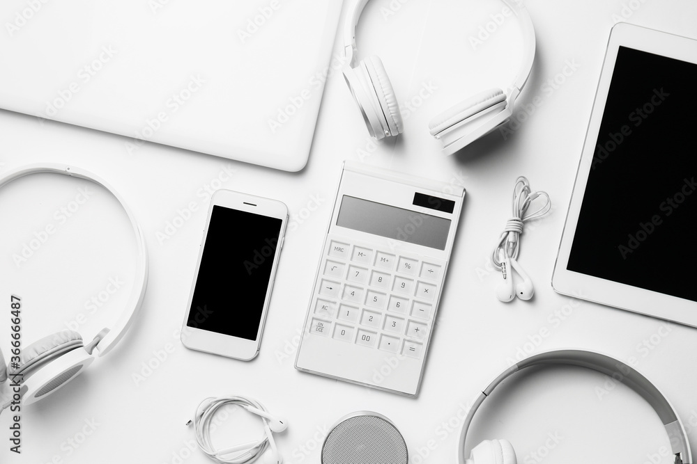 Different modern devices on white background Stock Photo | Adobe Stock