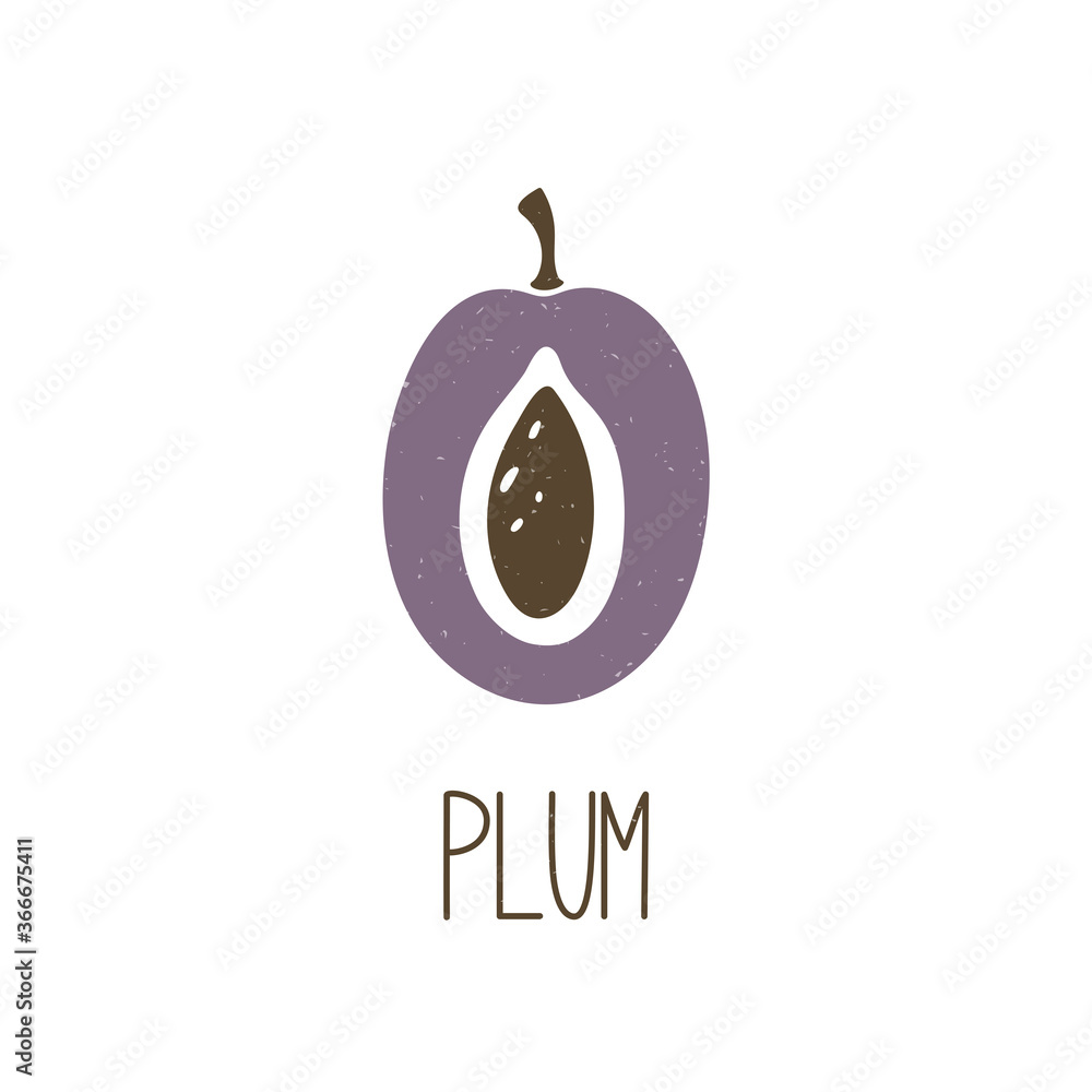 Cute colored caption half plum isolated on transparent background ...
