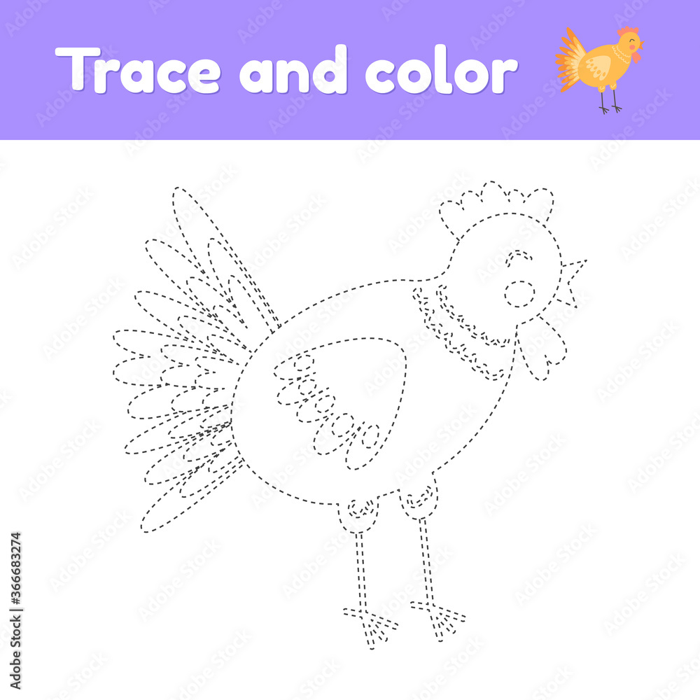 Coloring book with cute farm animal a chicken. For kids kindergarten ...