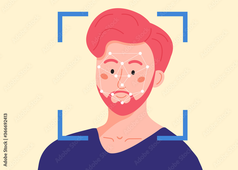 Security scanning frame and dots polygonal mesh on the male person head ...
