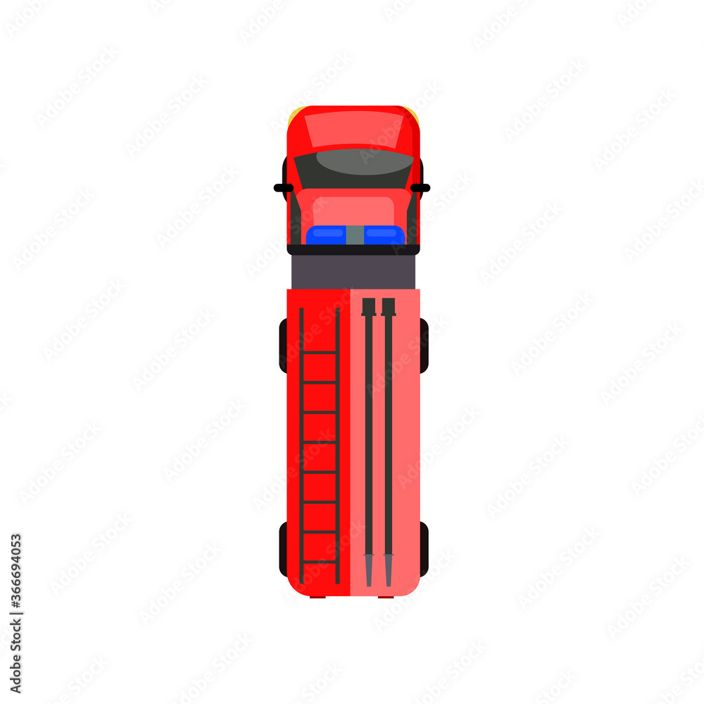 Fire engine vehicle. Top view of red long vehicle for firefighting ...