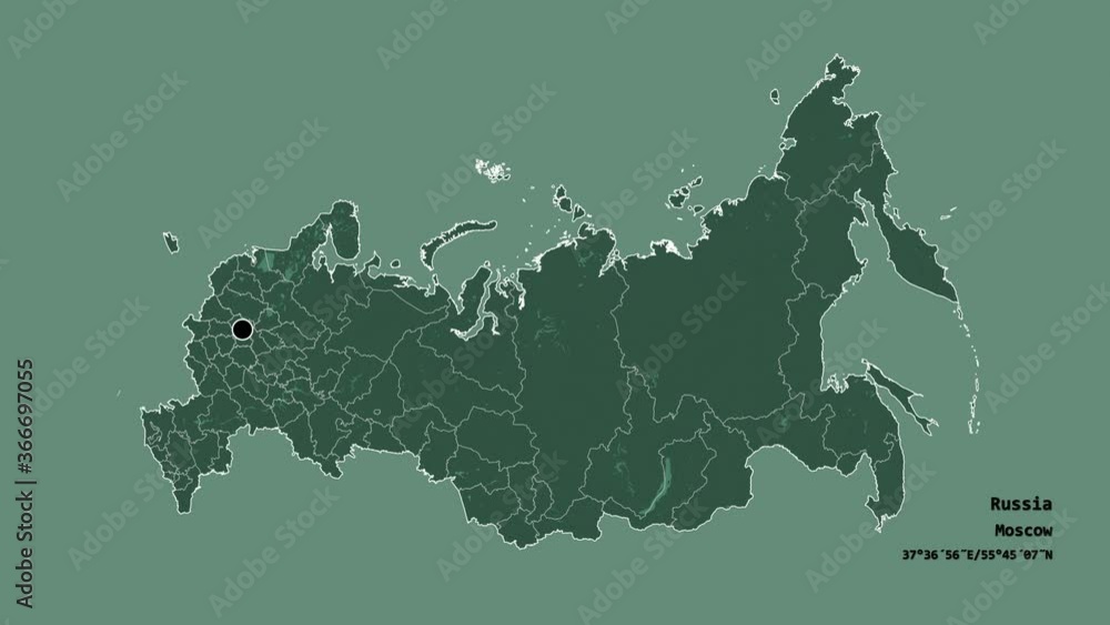 Bryansk, region of Russia, with its capital, localized, outlined and ...