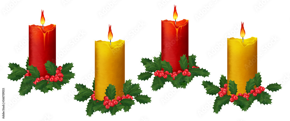 Bright big Advent candles. Colorful Christmas clip art set on white ...