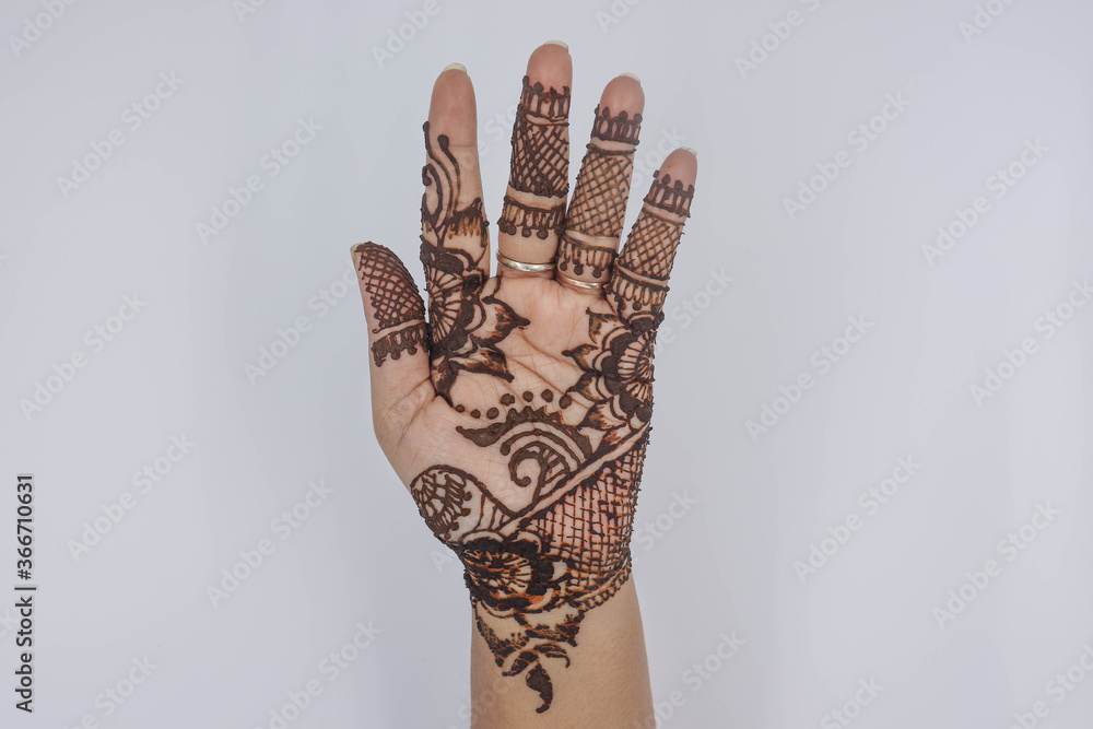 Natural Herbal Mehndi Heena Art Decoration On Hands Of Girl Woman For ...