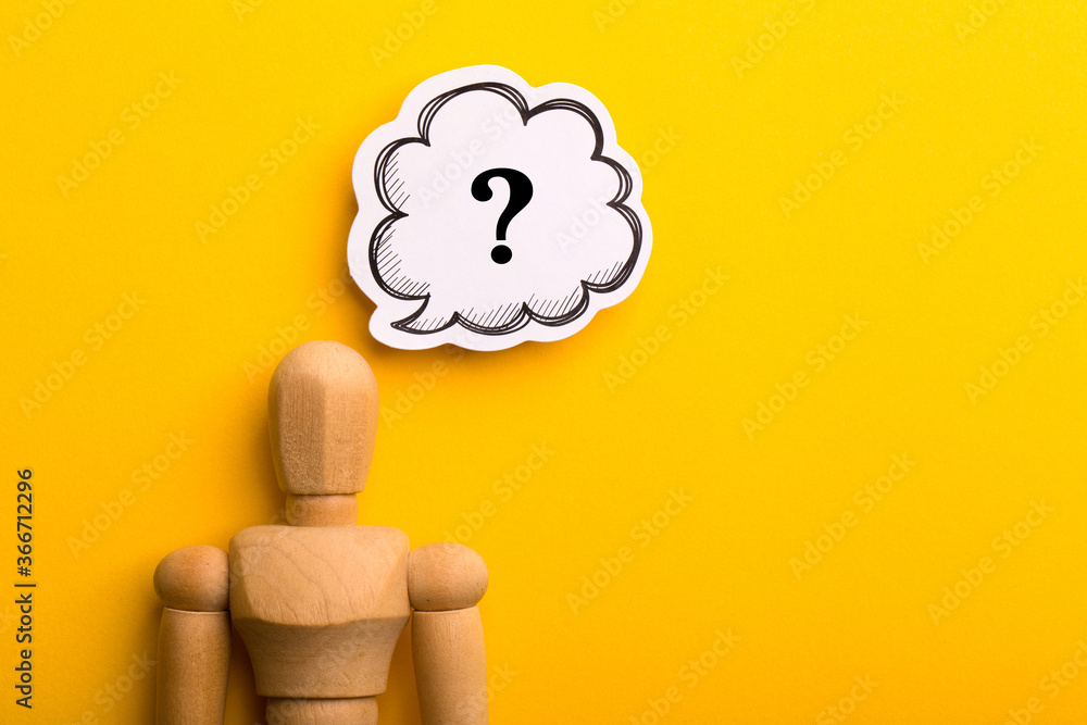 Wooden Man With Question Mark Speech Bubble Stock Photo | Adobe Stock