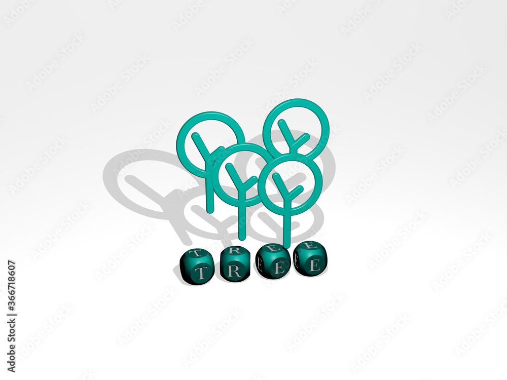 3D representation of TREE with icon on the wall and text arranged by ...