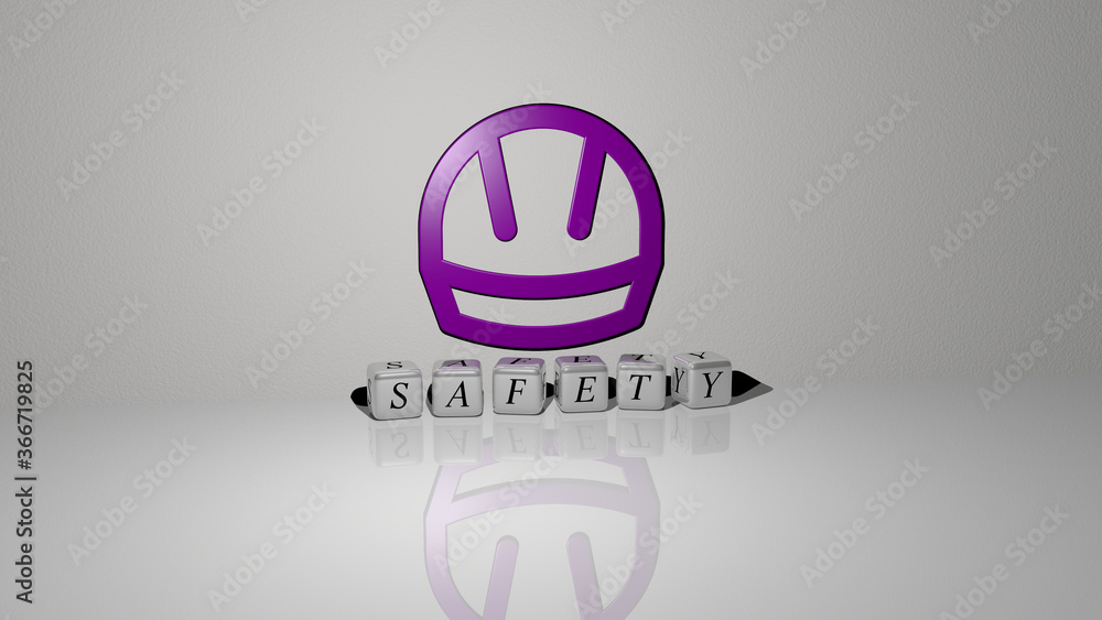 3D representation of SAFETY with icon on the wall and text arranged by ...