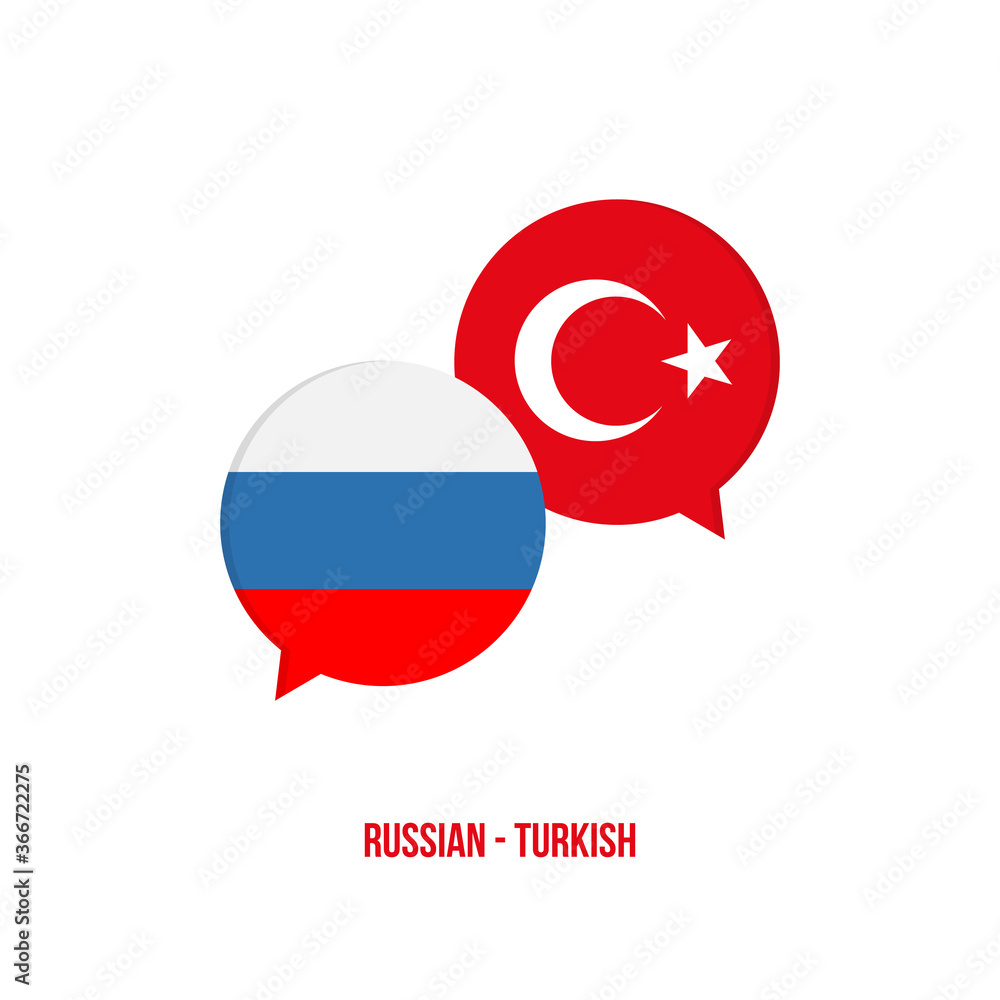Russian and turkish flags speech bubbles for language school ...