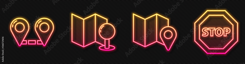 Set line Folded map with location marker, Route location, Folded map ...