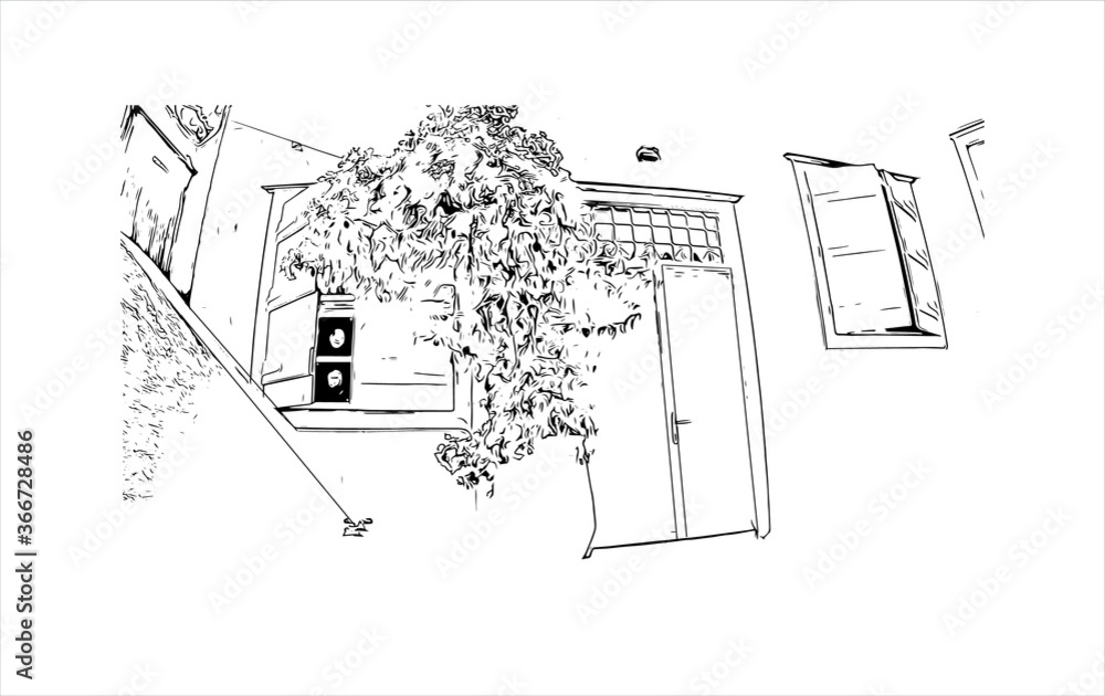 Building view with landmark of Hydra town is the capital and main ...