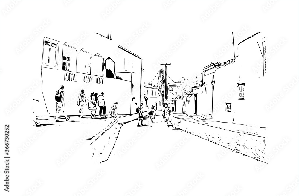 Building view with landmark of Hydra town is the capital and main ...