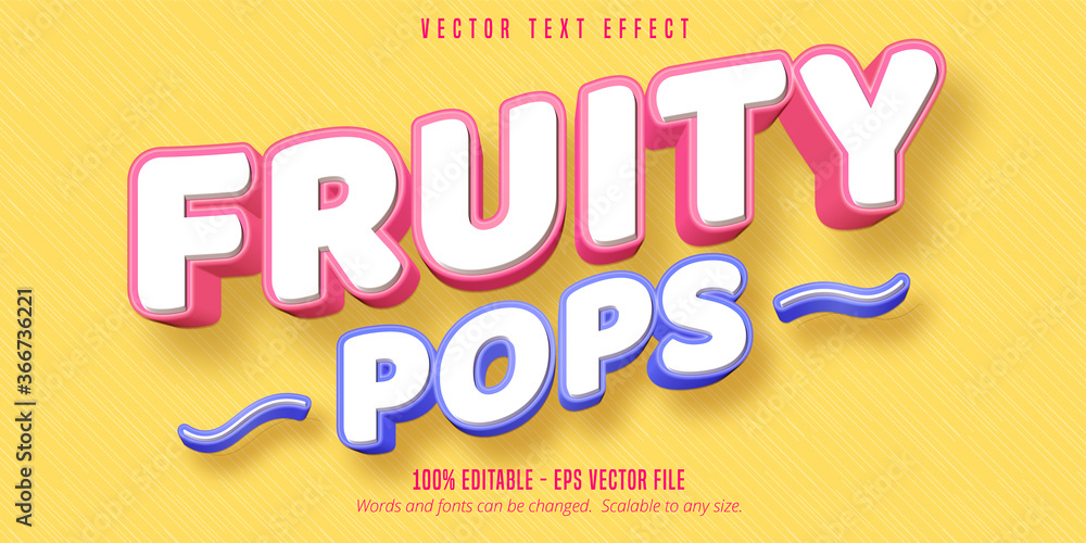 Fruity pops text, 3d pastry style editable font effect Stock Vector ...