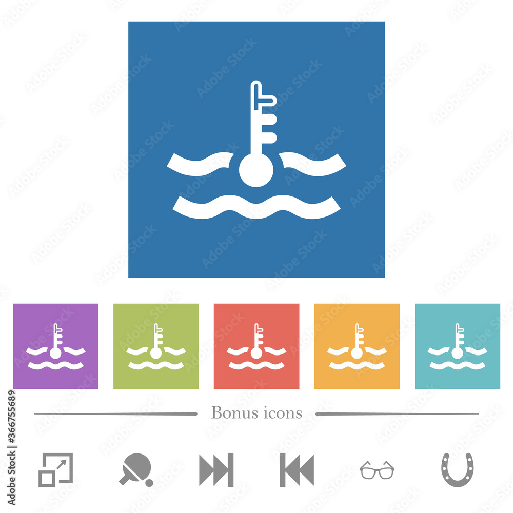 Warm temperature engine coolant flat white icons in square backgrounds ...