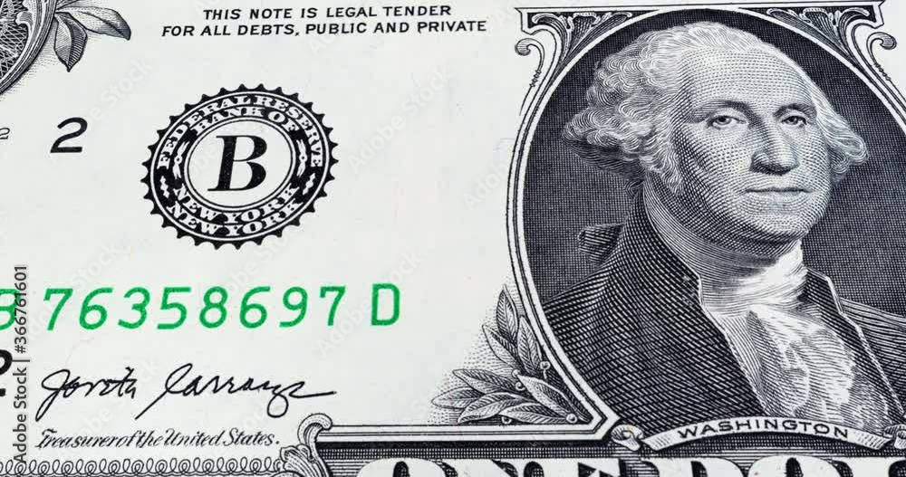 3d animated footage of one US dollar with sequential number. Numbers ...
