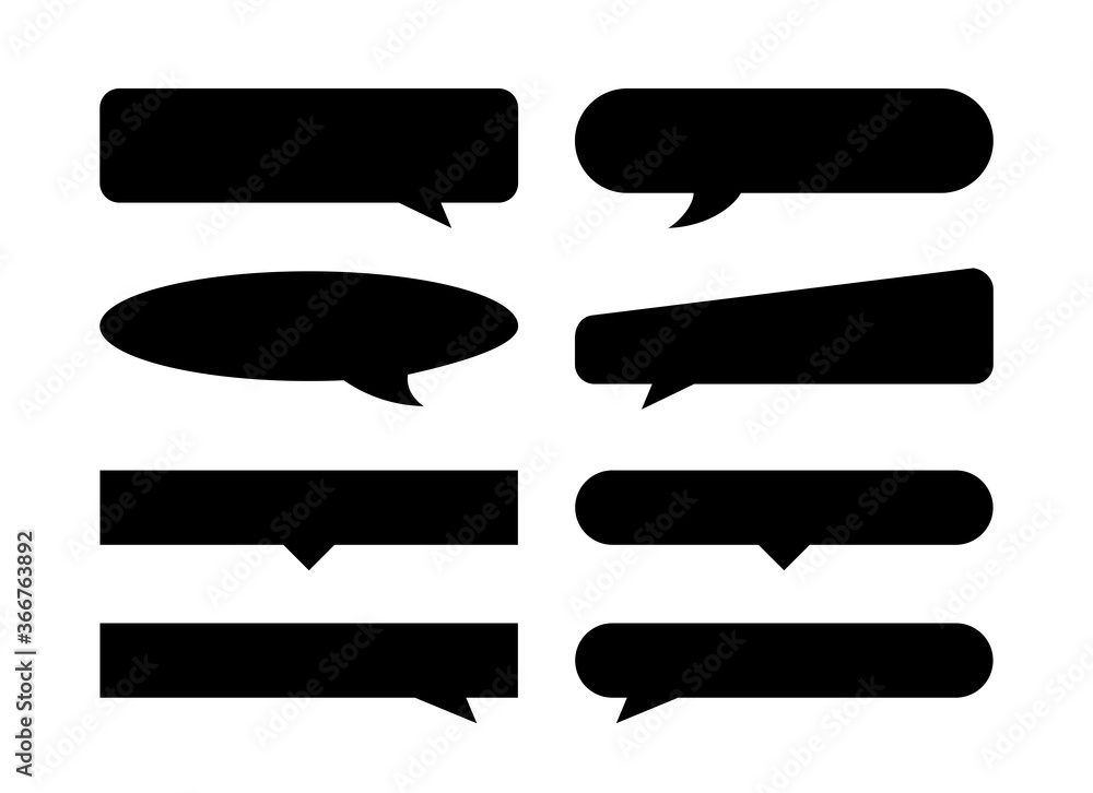speech bubble black horizontal shape isolated on white, many horizontal ...