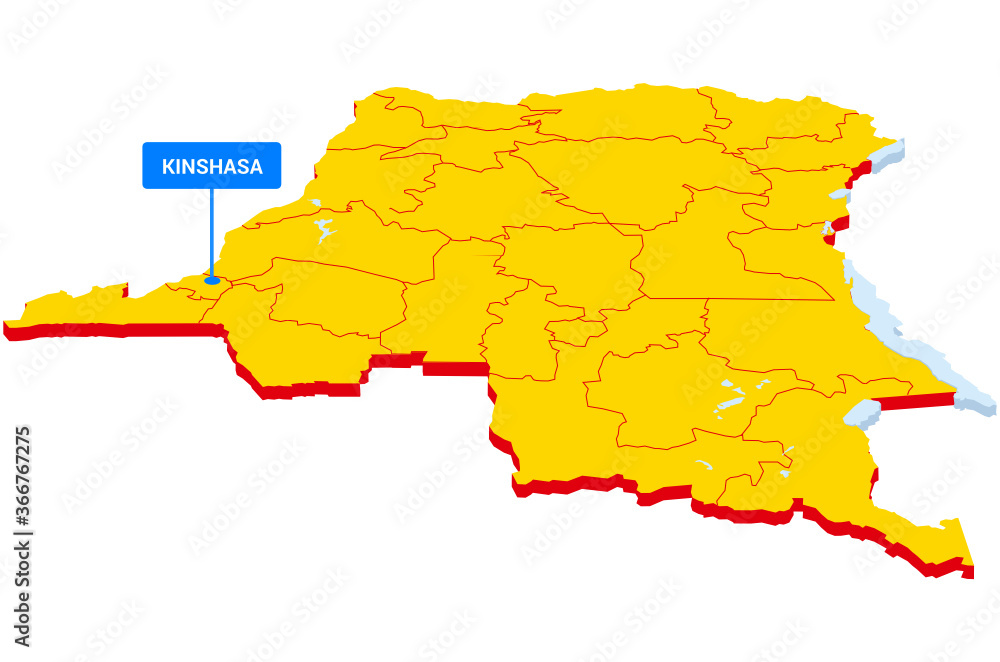 3D Isometric map of Democratic Republic of the Congo with capital city ...