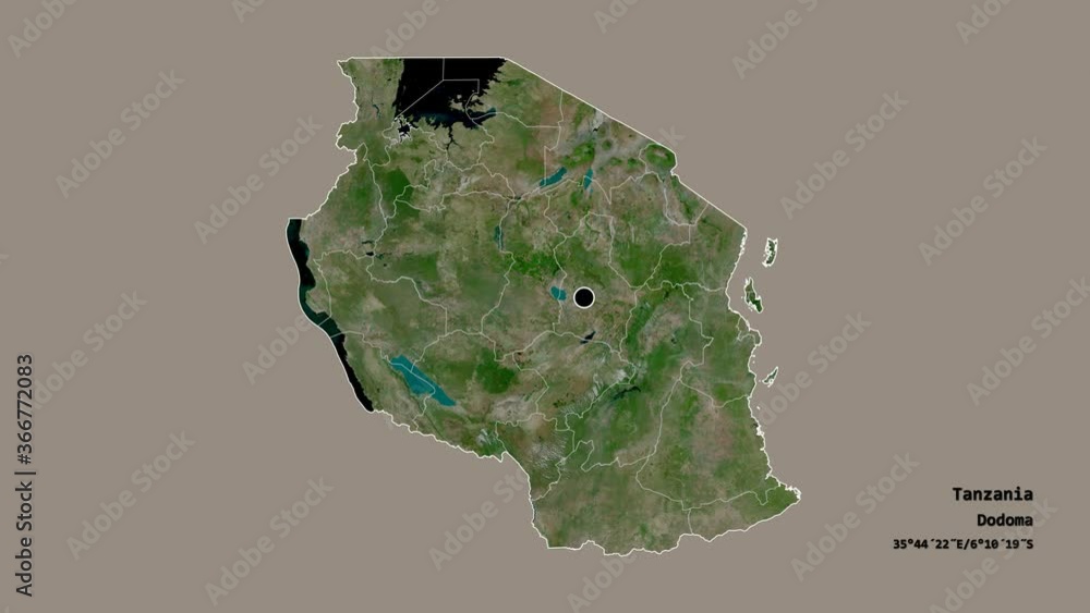 Dodoma, region of Tanzania, with its capital, localized, outlined and ...