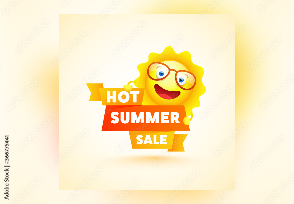Hot Summer Sale Banner Layout with Happy Sun Element Stock Template ...