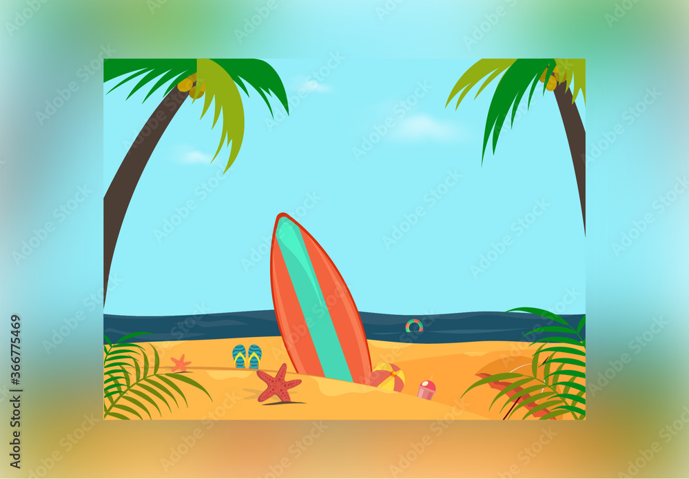 Summer Holidays Banner Layout with Beach Elements Stock Template ...