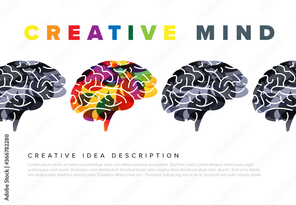 Creative Mind Concept Illustration with Gray and Colorful Brain ...