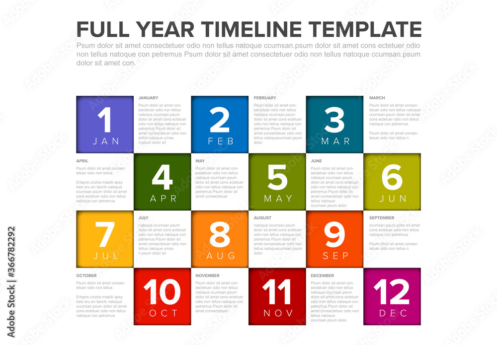 Full Year Timeline Infographic Layout Stock Template | Adobe Stock